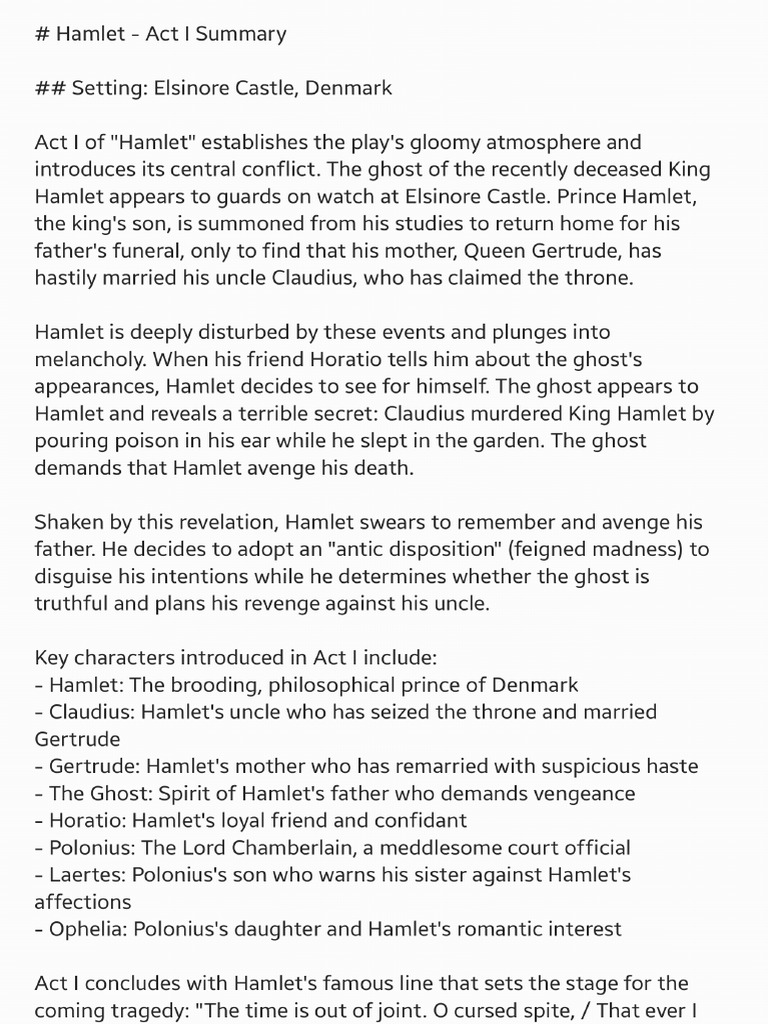 Hamlet - Act I Summary | PDF