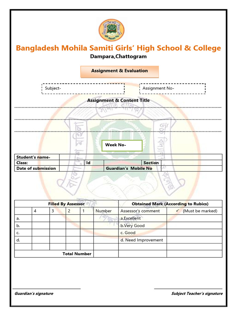 Assignment Evaluation Form Template | PDF