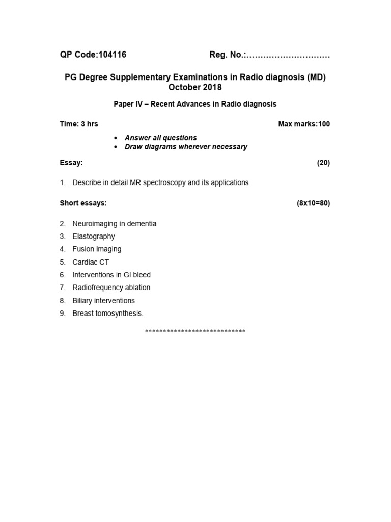 QP Code:104116 Reg. No.: PG Degree Supplementary Examinations in Radio ...