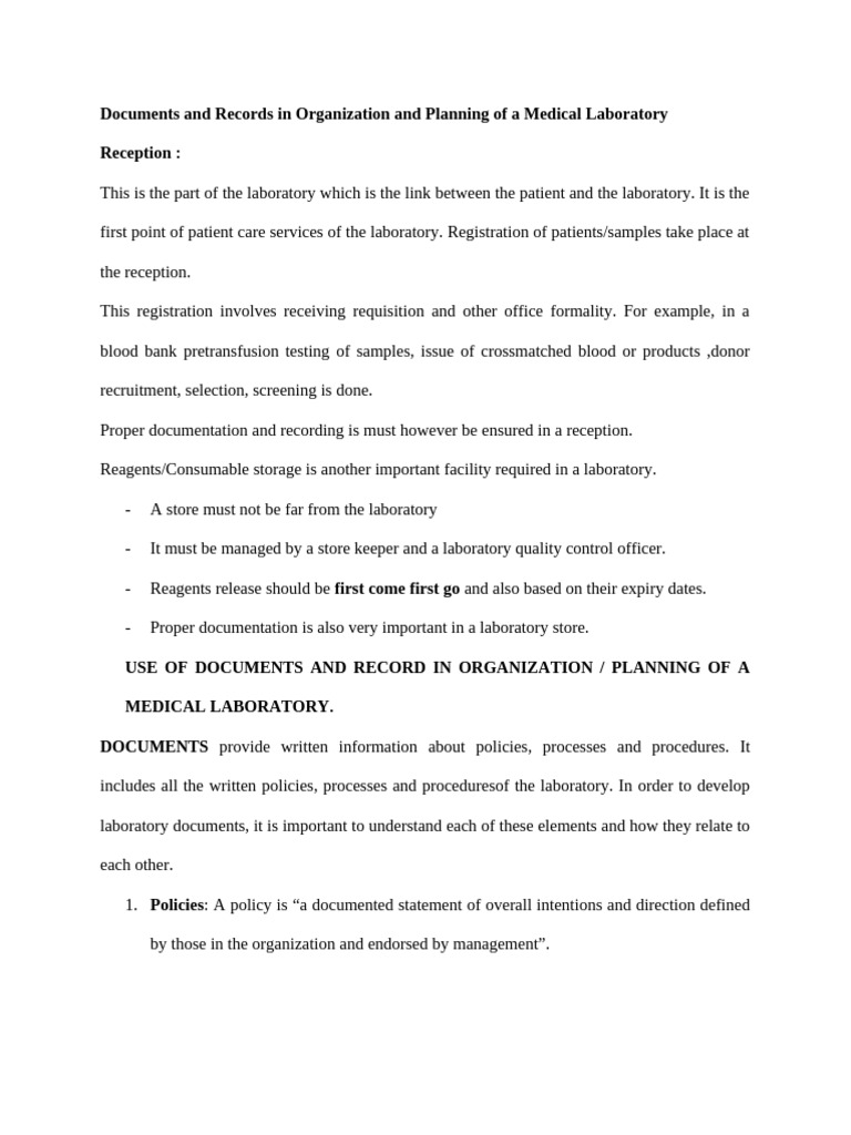 Medical Laboratory Document Management Guide | PDF | Laboratories ...
