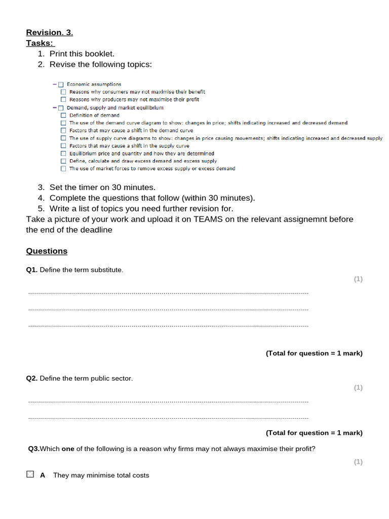 Revision Guide for Economics Questions | PDF | Profit (Economics) | Prices