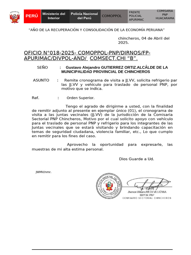 Oficio #018 - 2025 - Municipalidad Cronograma de Rondas Mixtas | PDF | Gobierno