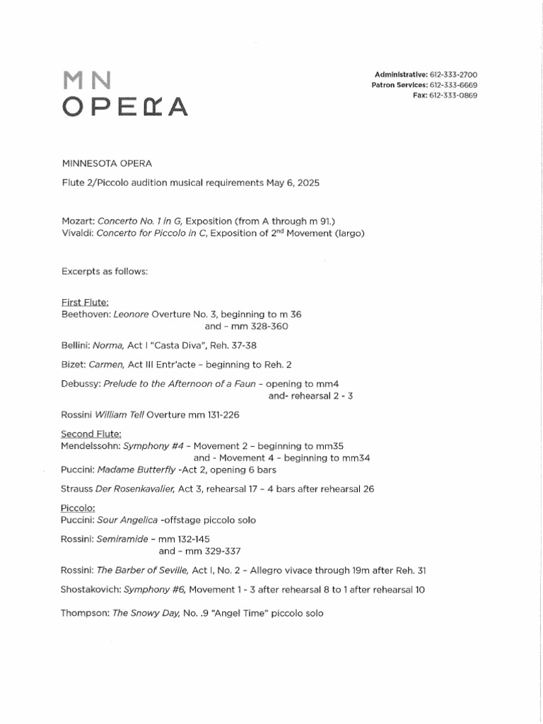 Flute 2 Piccolo Audition Excerpts 2025 | PDF