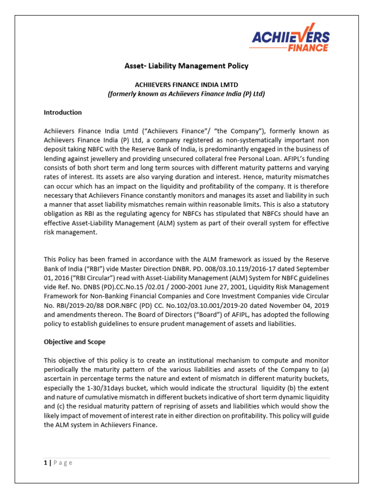 Asset Liability Management Policy 05 07 2024 | PDF | Liquidity Risk ...