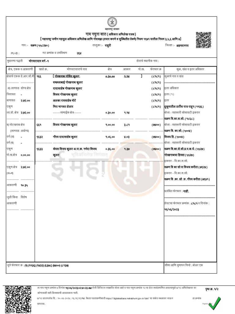 वळण 264 Satbara | PDF
