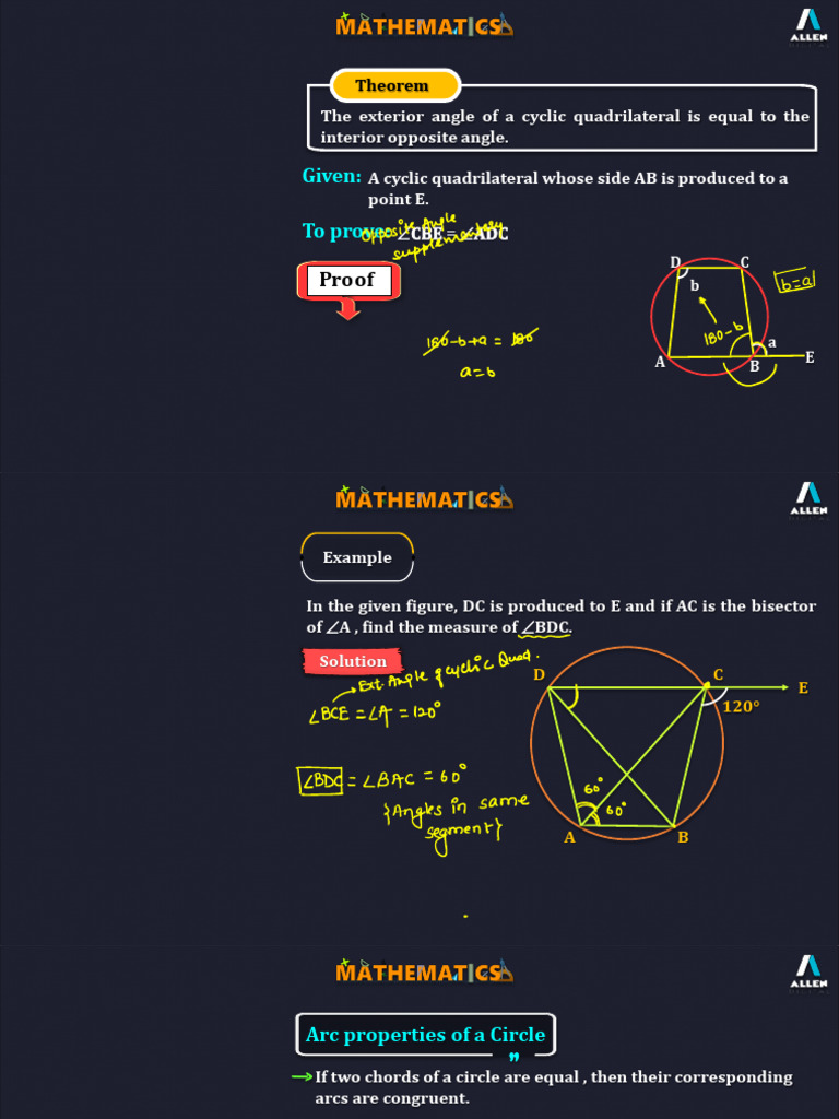Circle Arc Properties and Theorems | PDF | Circle | Analytic Geometry