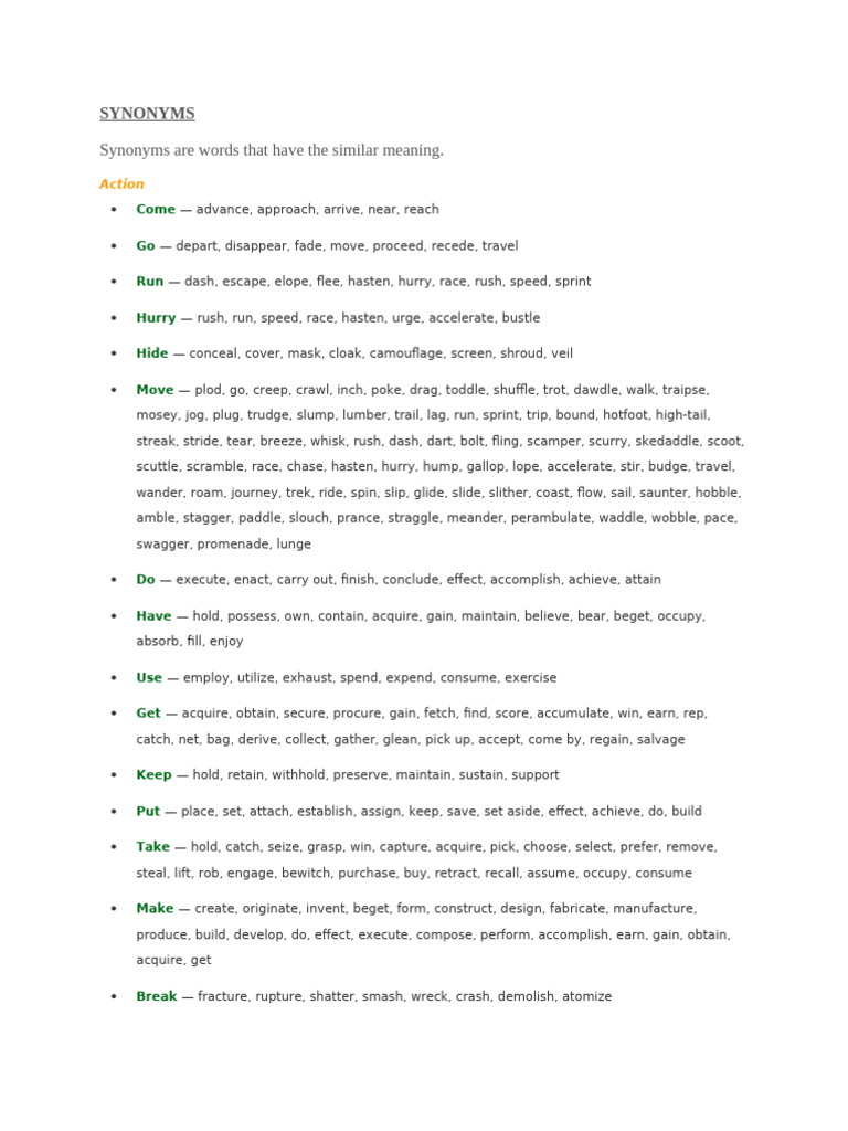 Comprehensive List of Synonyms | PDF