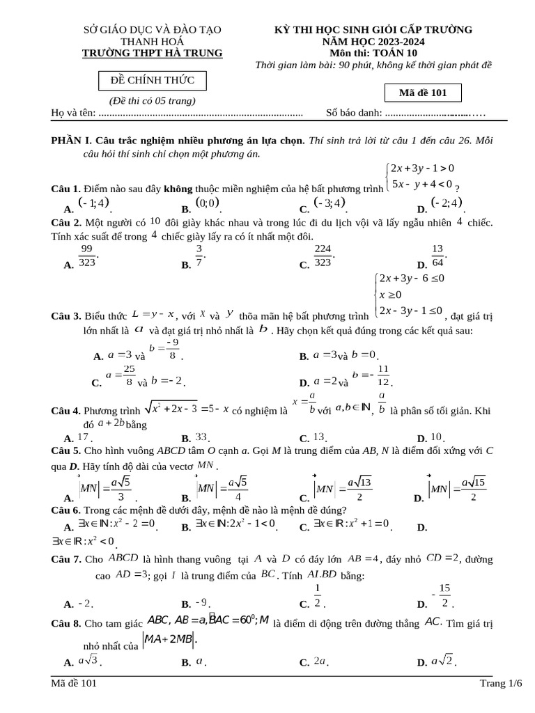 Toan10 2024 HSG 101 | PDF