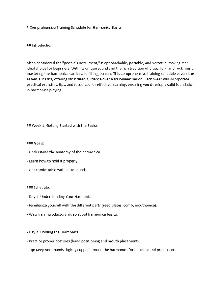 Comprehensive Training Schedule For Harmonica Basics | PDF | Harmonica | Musicology