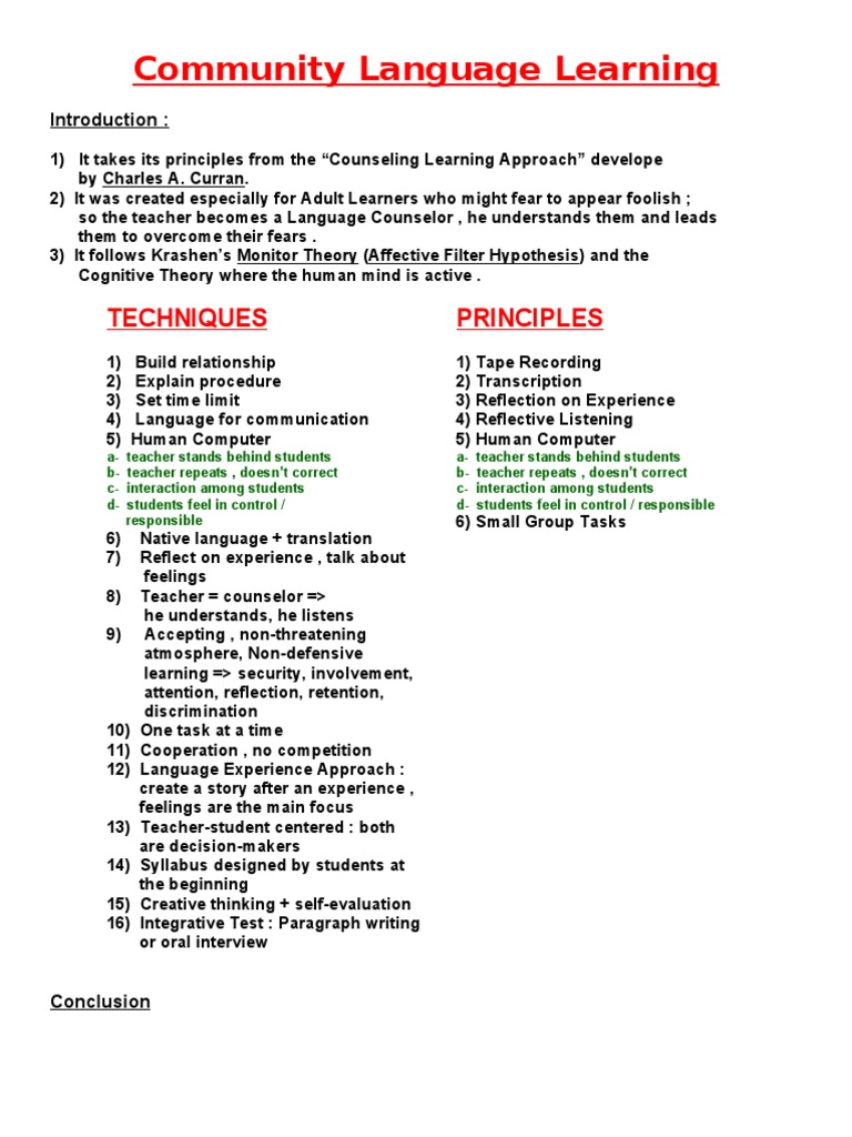 Community Language Learning | PDF | English Language | Language Acquisition Community Language Learning | PDF | English Language | Language Acquisition