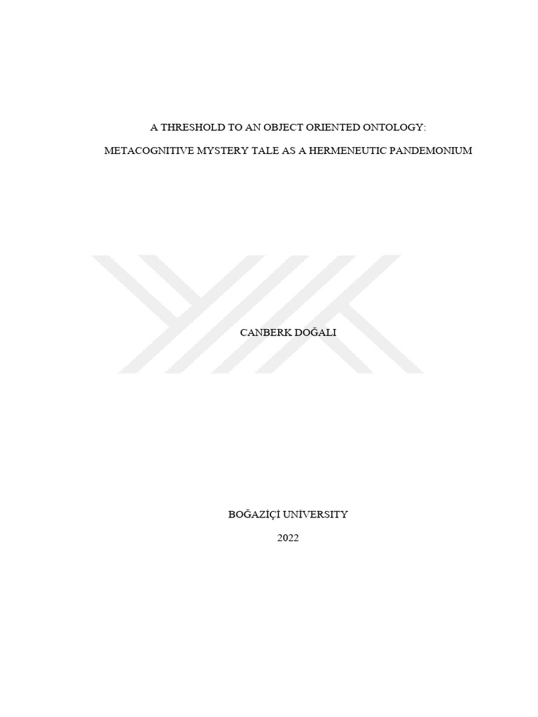 A Threshold To An Object Oriented Ontology: Metacognitive Mystery Tale As A Hermeneutic ...