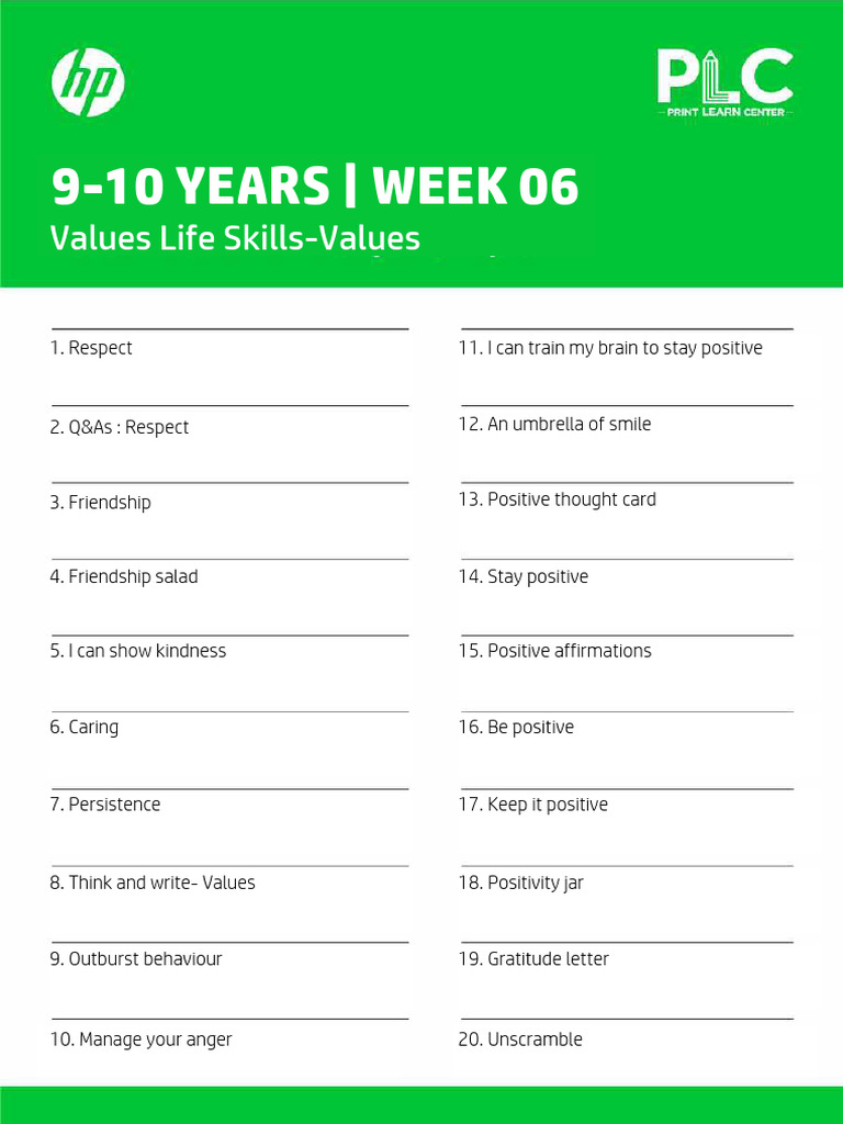 9 10 Week6 Values Life Skills | PDF | Anger | Friendship