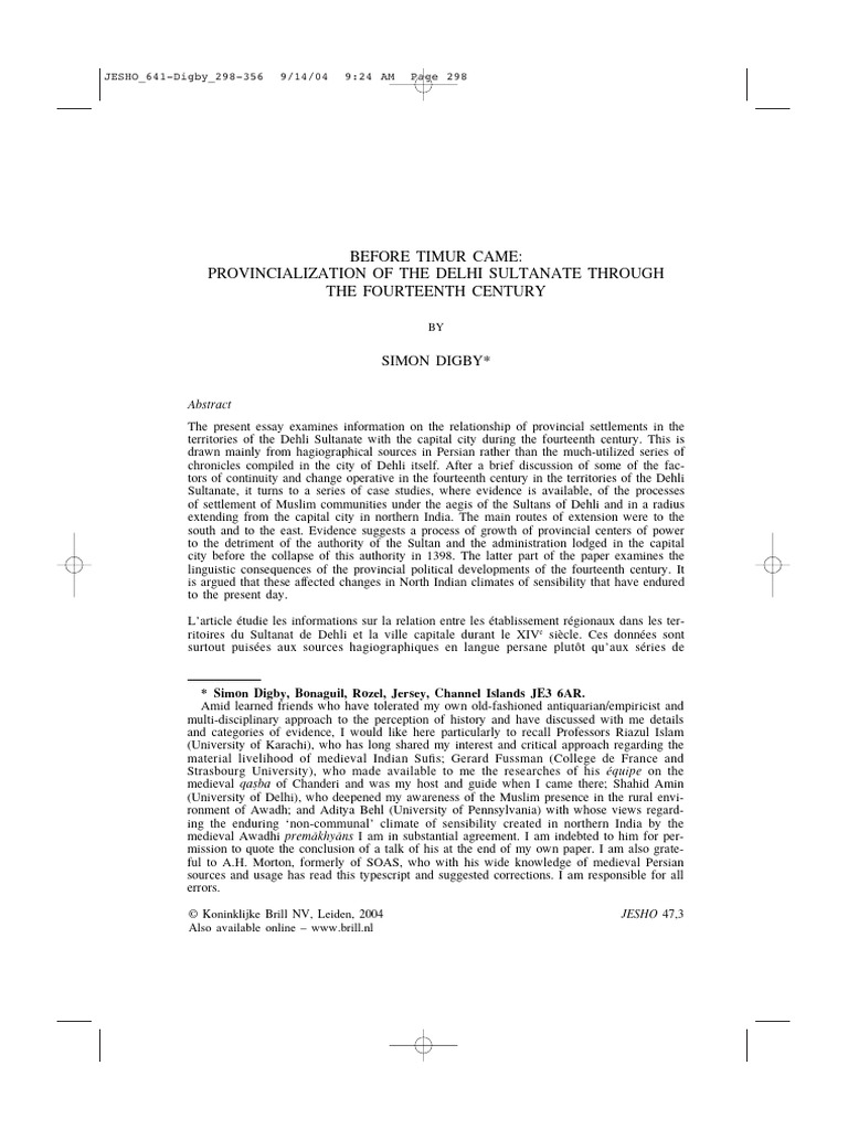 2004 Before Timur Came - Provincialization of The Delhi Sultanate ...