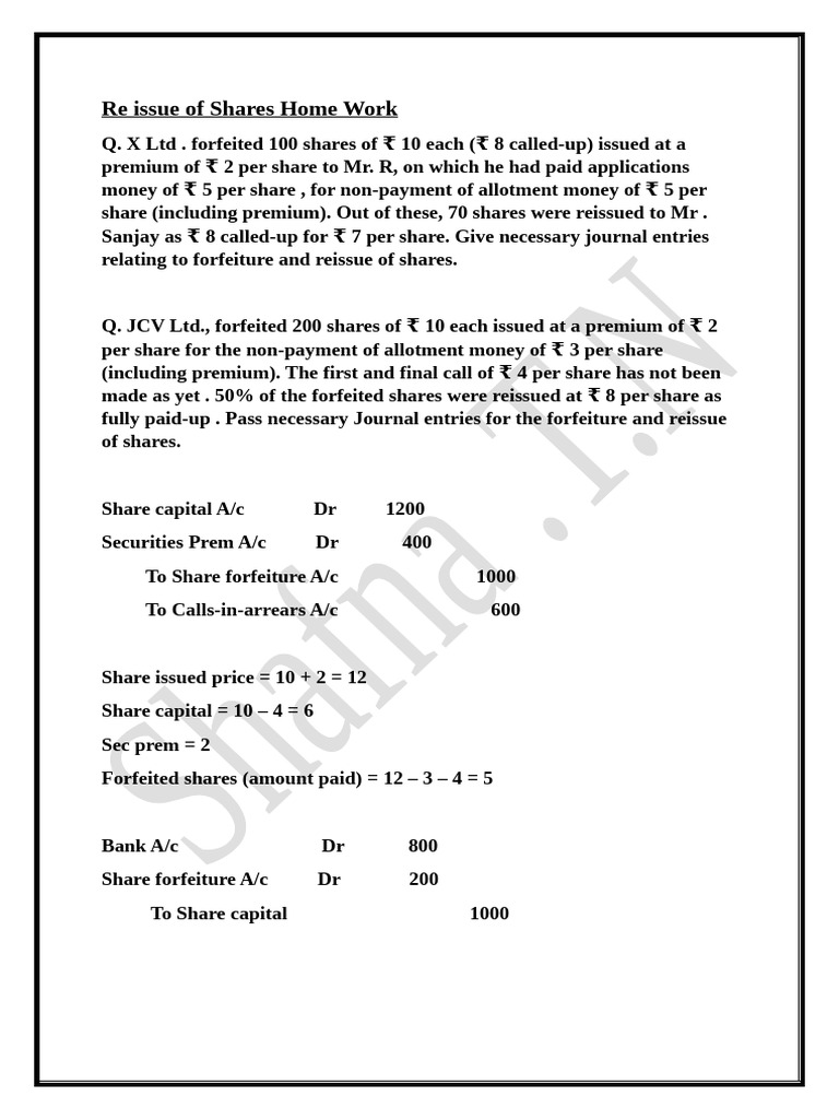 Re Issue of Shares Home Work | PDF