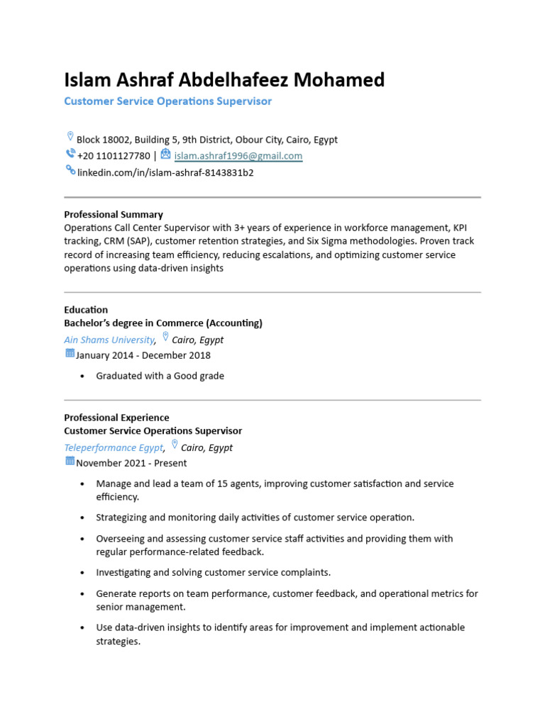 Islam Ashraf- CV | PDF | Leadership | Performance Indicator