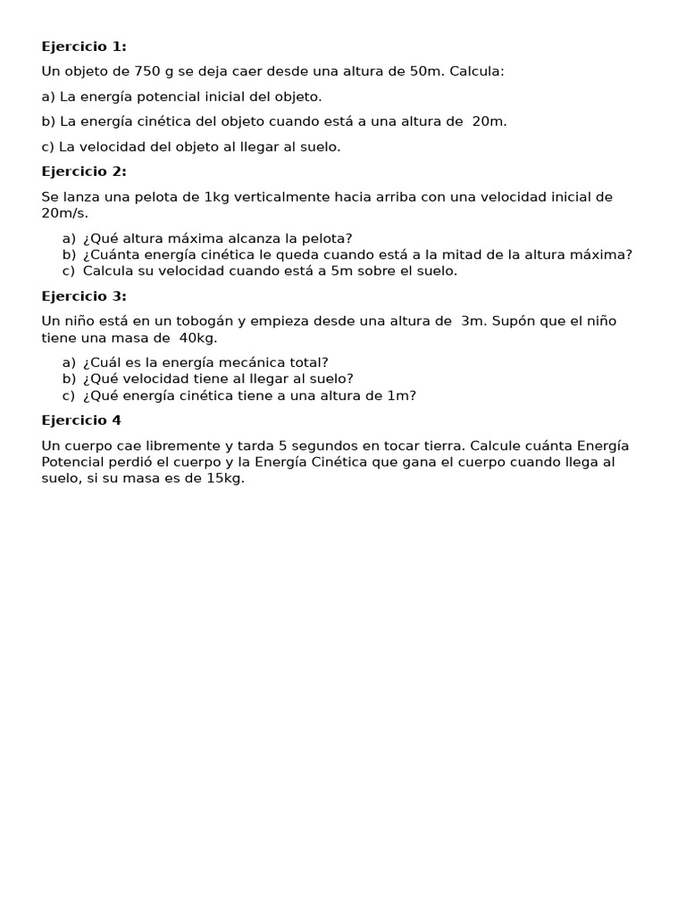 Ejercicios de Energía Mecánica | PDF