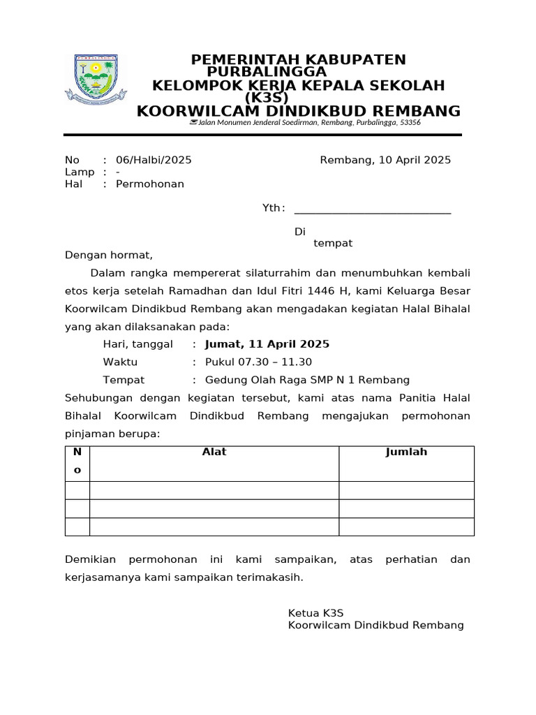 Surat Izin Pinjam Alat | PDF