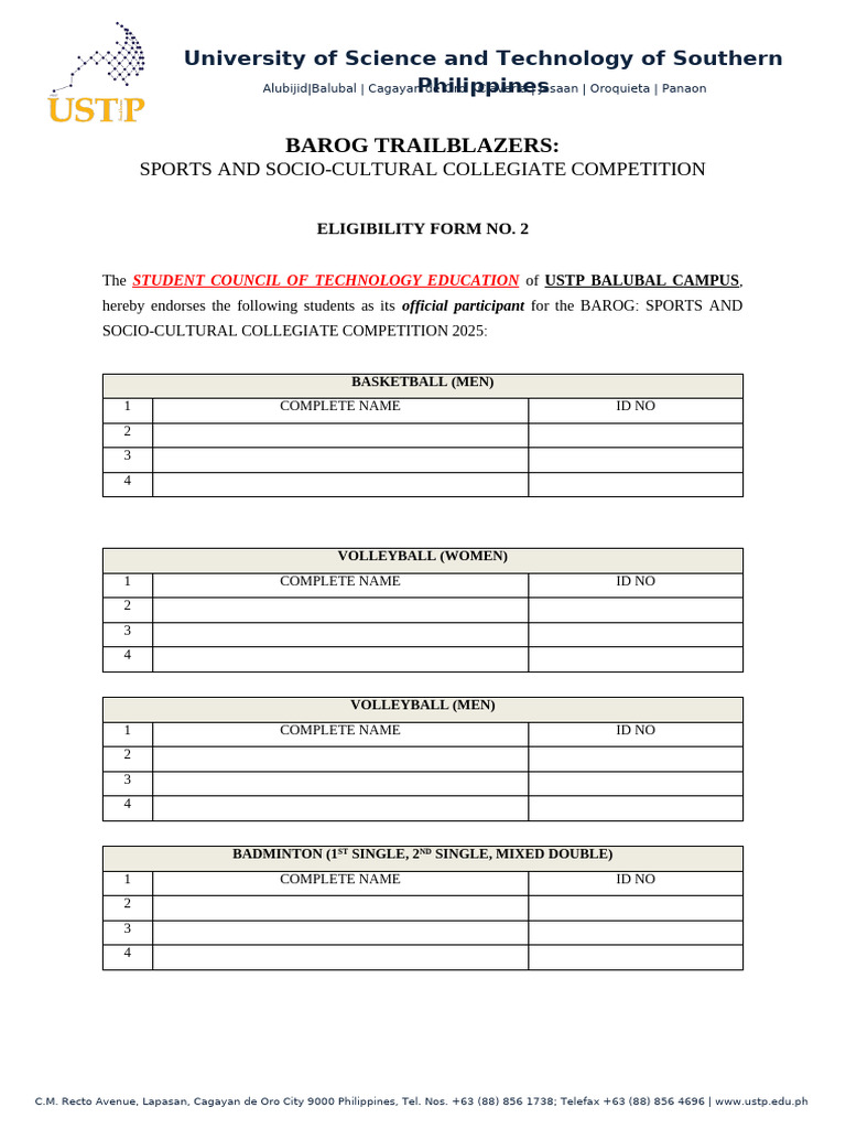 Eligibility Form 2 - Barog 2025 | PDF