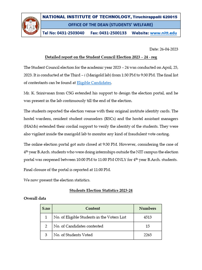 Student Council Election Report 2023-24 | PDF | Elections | Accountability