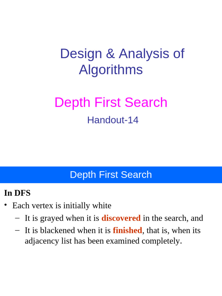 DAA - Handout 14 Depth First Search | PDF | Computational Problems ...