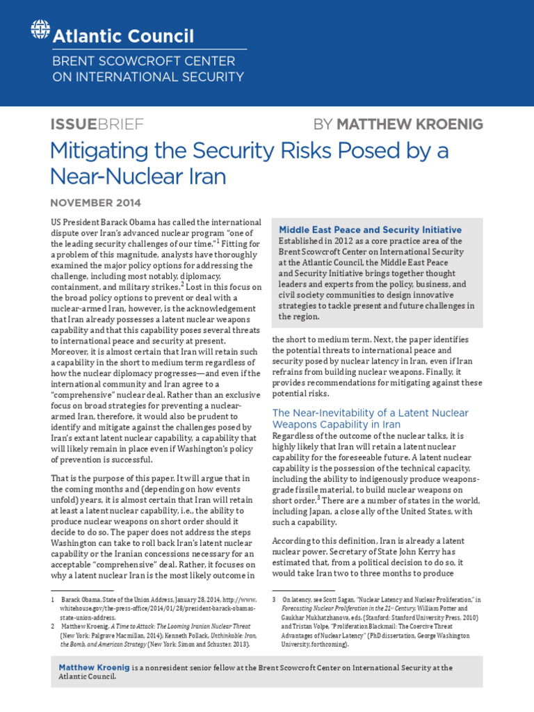 Mitigating The Security Risks Posed by A Near-Nuclear Iran | PDF | Nuclear Proliferation ...