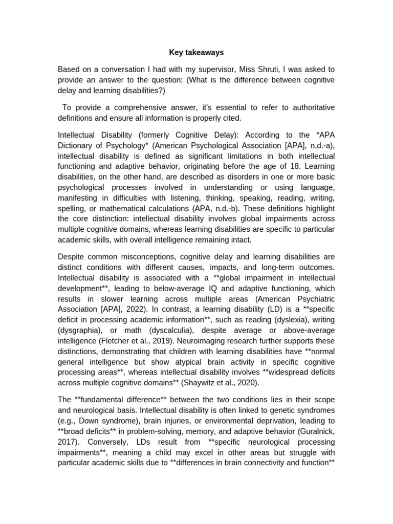 Cognitive Vs Learning Disabilities Report | PDF | Learning Disability ...