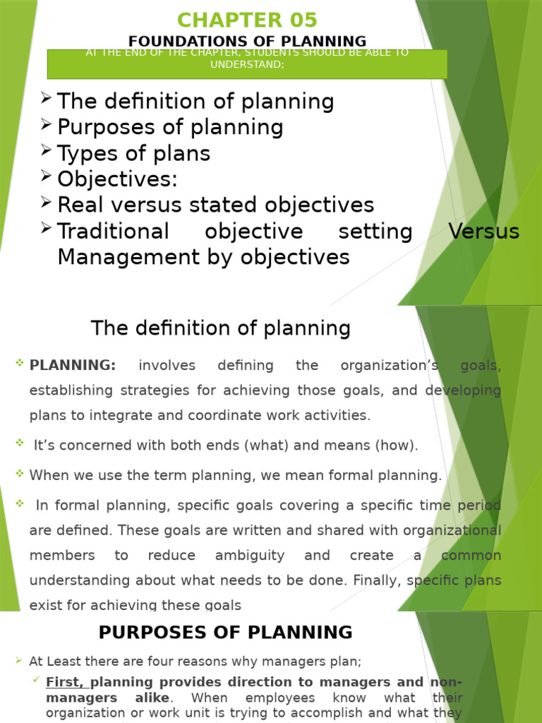 CH 05 Foundations of Planning | PDF | Goal | Strategic Planning