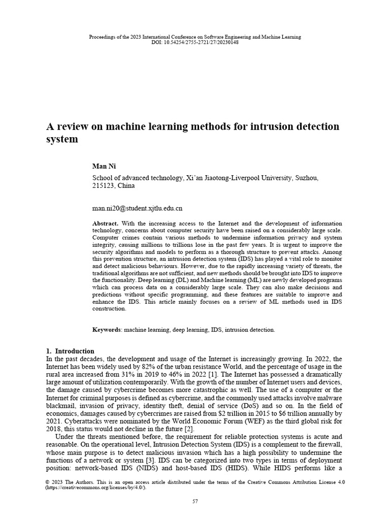 A Review On Machine Learning Methods For Intrusion | PDF | Support Vector Machine | Machine Learning