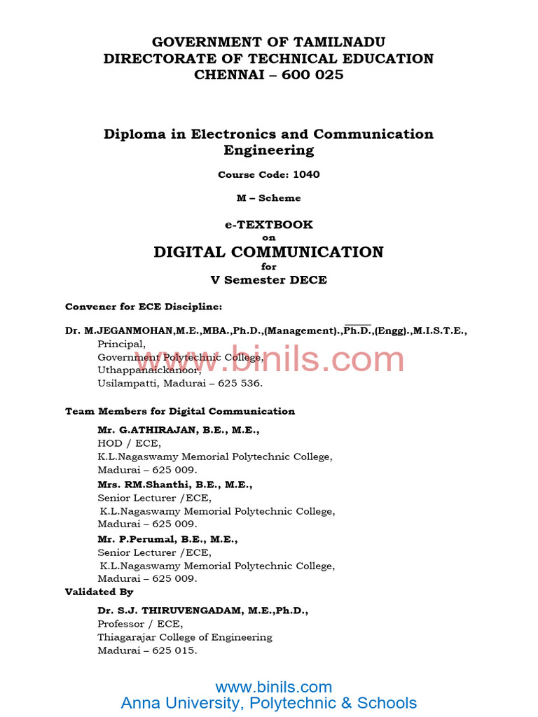 Digital Communication TN Polytechnic Books PDF Download 2021 | PDF ...