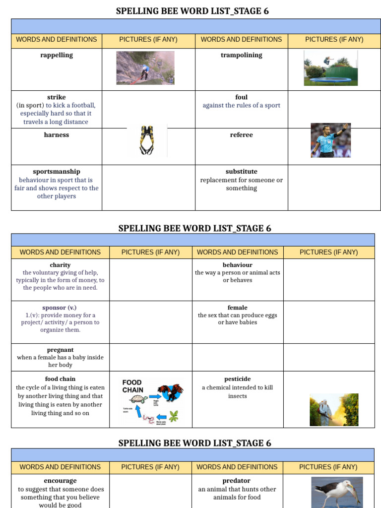 Spelling Bee Grade 5 (Stage 6) Wordlist | PDF | Bees | Predation