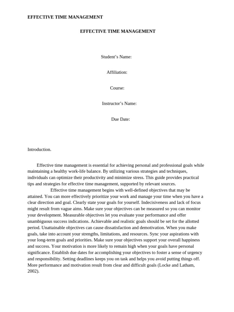 Effective Time Management | PDF | Goal | Professional Skills