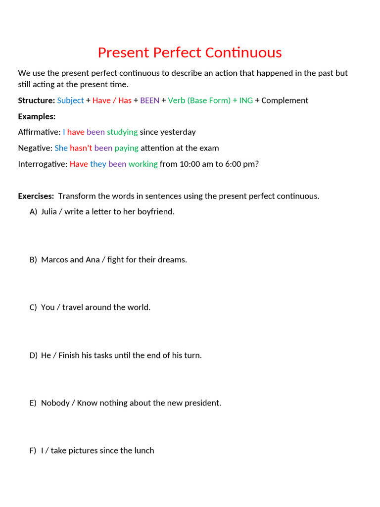Present Perfect Continuous Explained | PDF
