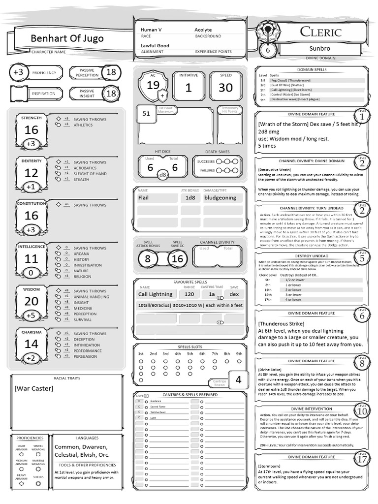 456029-Class Character Sheet Cleric V1.2 Fillable | PDF