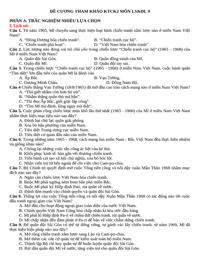 ĐỀ-CƯƠNG-CK2-LSĐL-9 | PDF