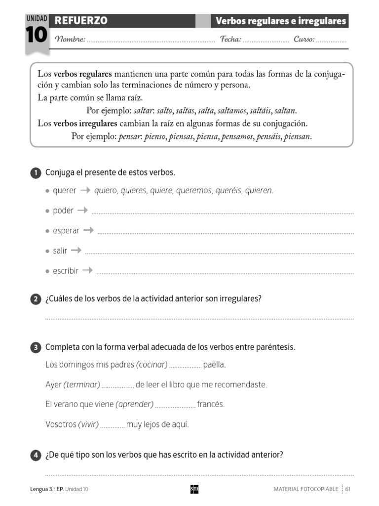 Verbos regulares e irregulares | PDF