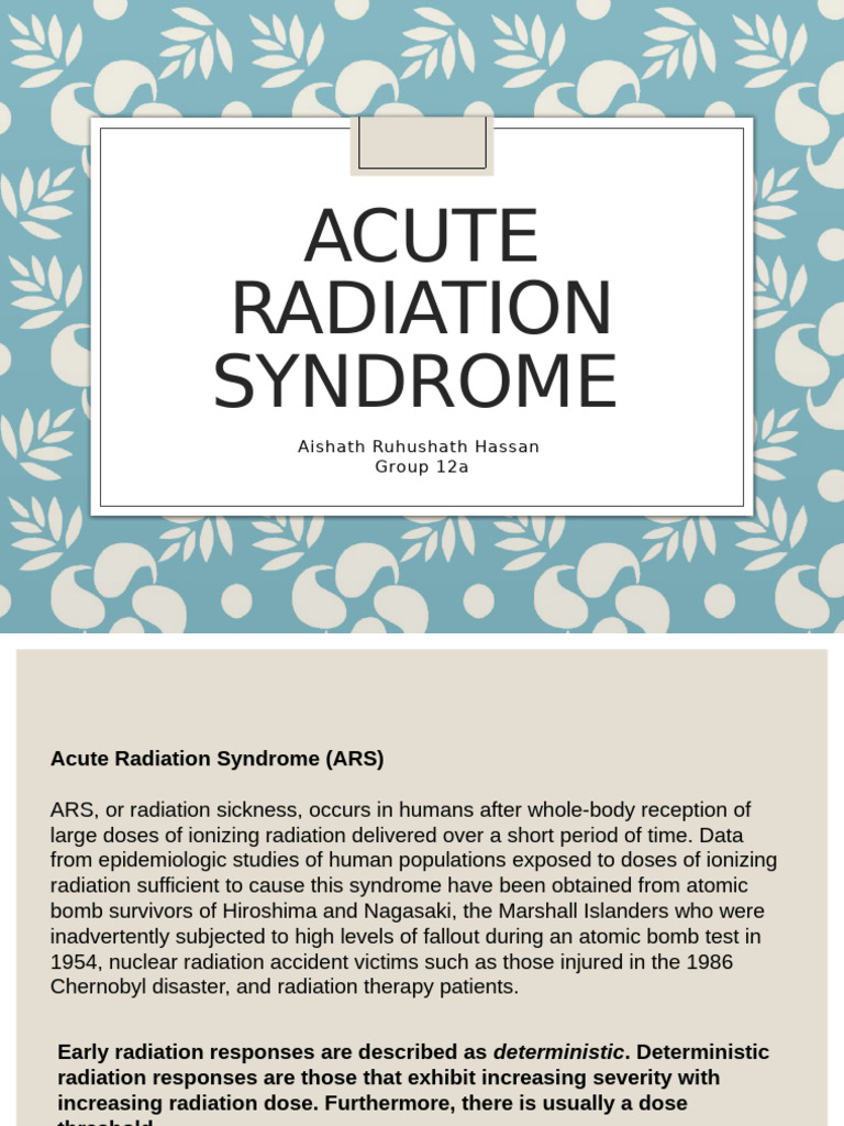 Stages of Acute Radiation Syndrome | PDF | Acute Radiation Syndrome ...