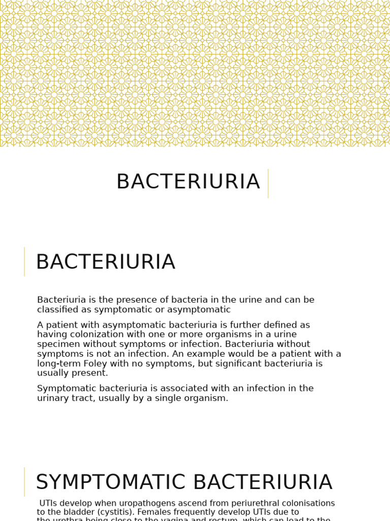 Understanding Bacteriuria: Types and Risks | PDF | Urinary Tract ...