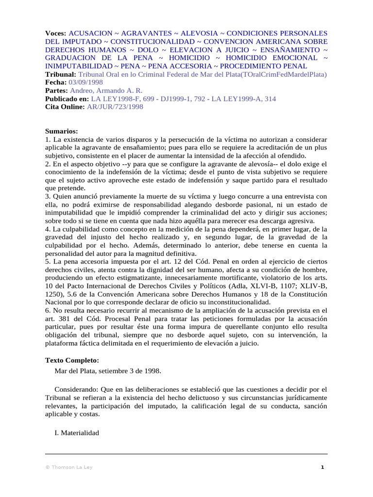 Alevosía y ensañamiento en homicidio | PDF | Castigos | Derecho penal