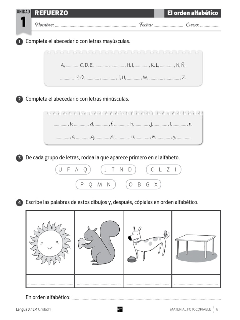 Refuerzo de Orden Alfabético 3.º EP | PDF