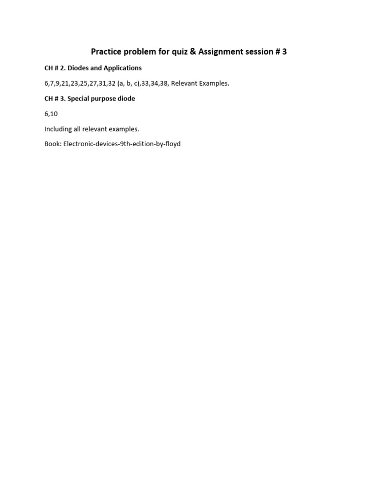 Suggested Prob. Quiz and Assignment Session # 3 | PDF