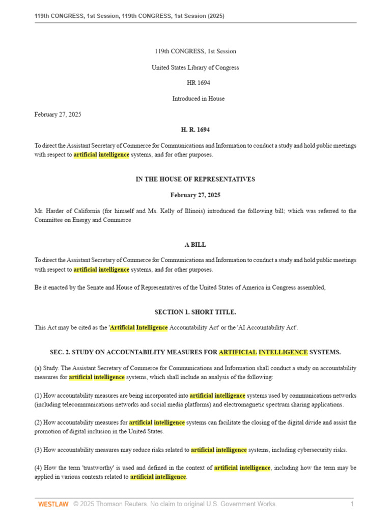 AI Accountability Act Overview 2025 | PDF | United States Congress ...