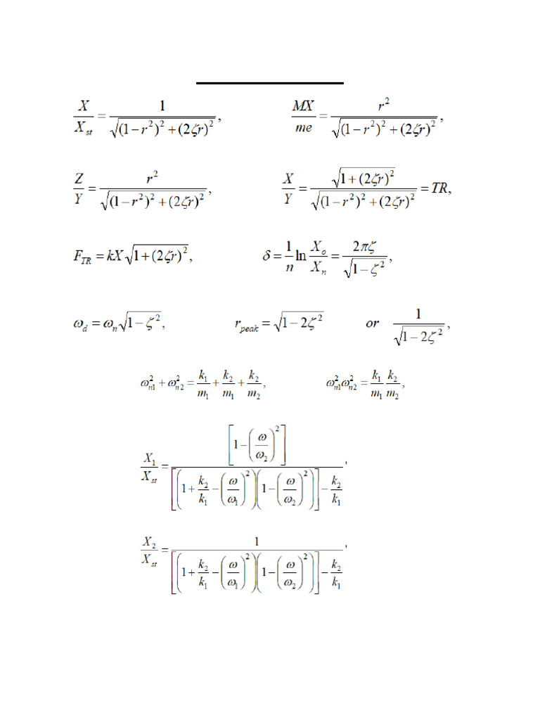 Exam Equation Sheet | PDF | Damping | Mathematical Objects