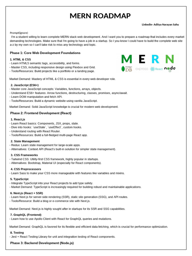 Complete MERN Stack Learning Roadmap | PDF | Web Development | Cloud Computing