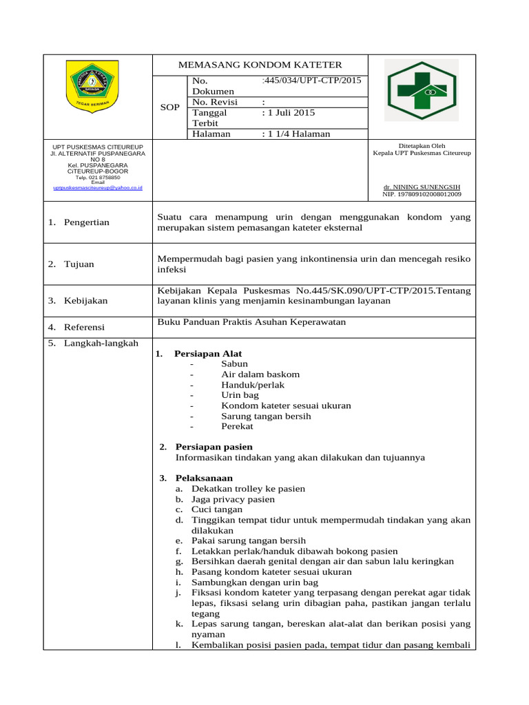 SOP Memasang Kondom Kateter | PDF