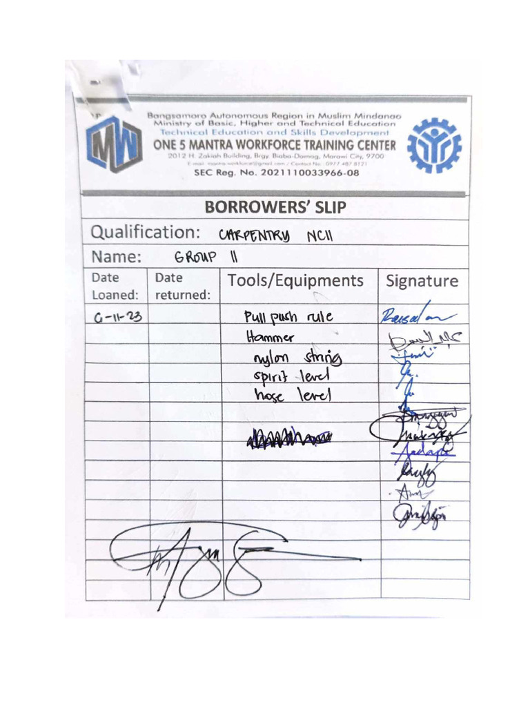 Sample of Mantra`s Borrowers Slip | PDF