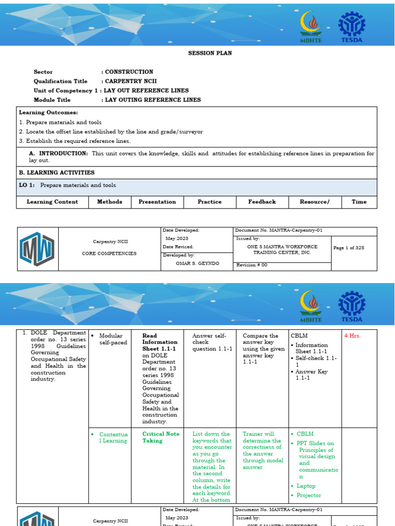 Carpentry-SESSION PLAN | PDF | Microsoft Power Point | Learning