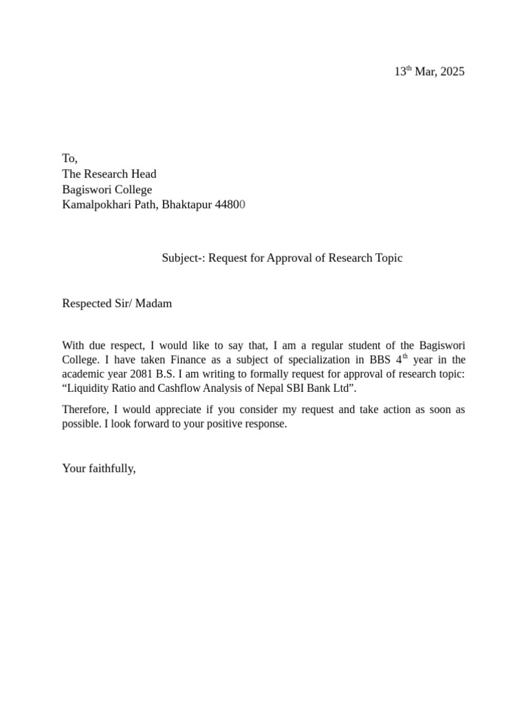 Permission Letter for Internship to College | PDF