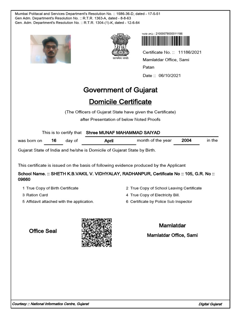 Domicile Certificate Og | PDF