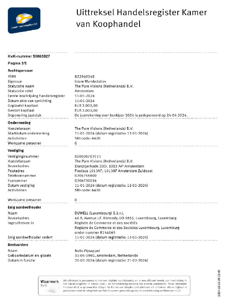 Handelsregister221024 Netherlands | PDF