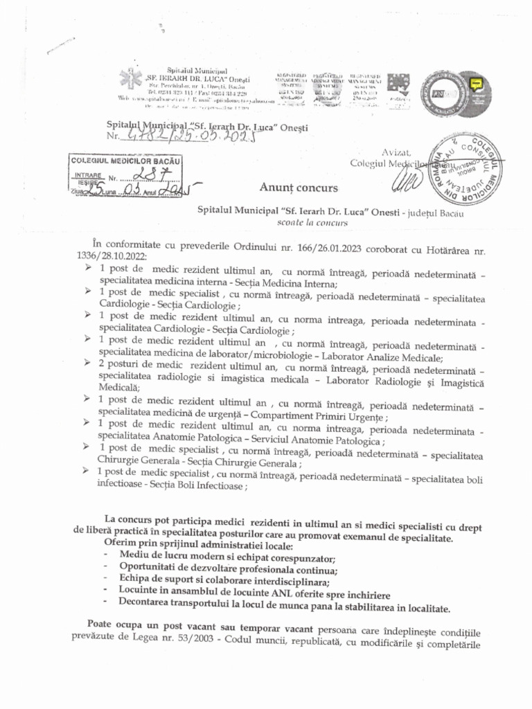 Anunt Concurs Medici | PDF